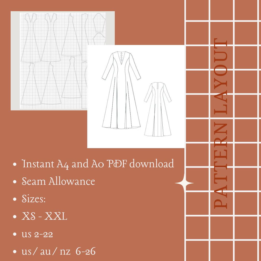Elegant Long-sleeve V-neck Formal Dress PDF Sewing Pattern - Etsy