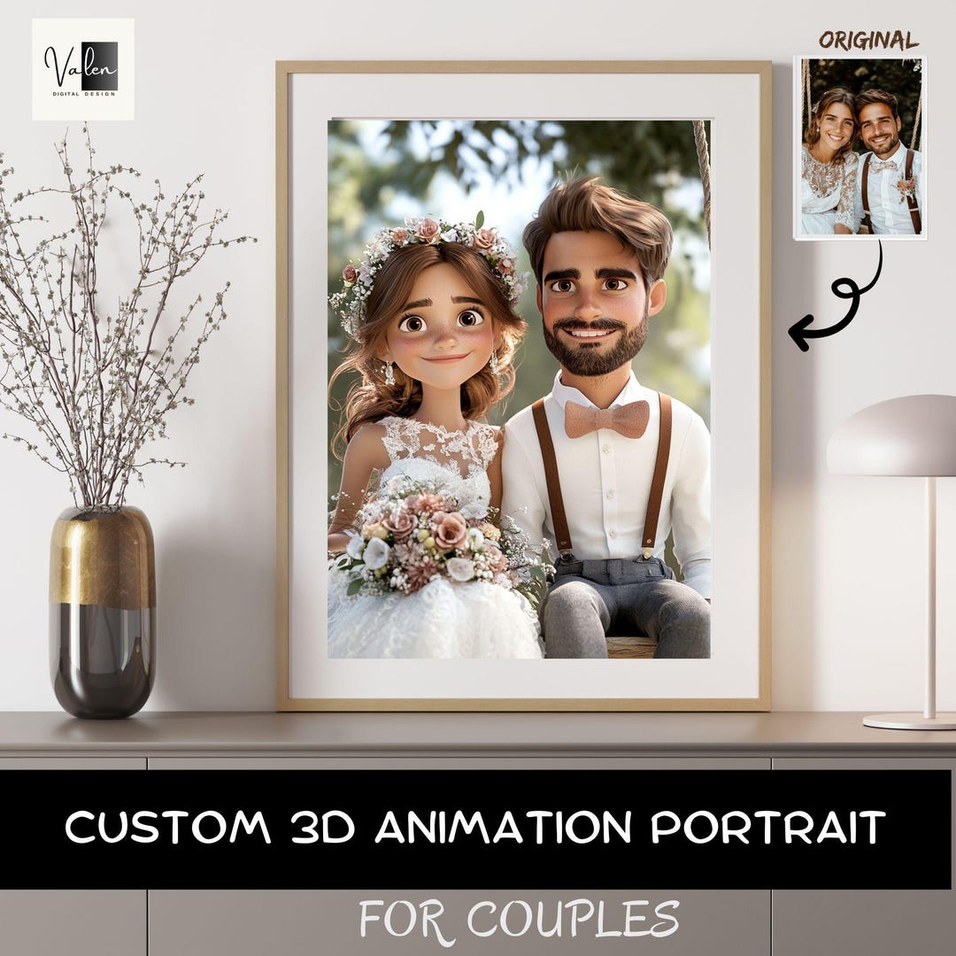 Custom 3D Cartoon Animation Portraits for Couples, Personalized Wedding ...