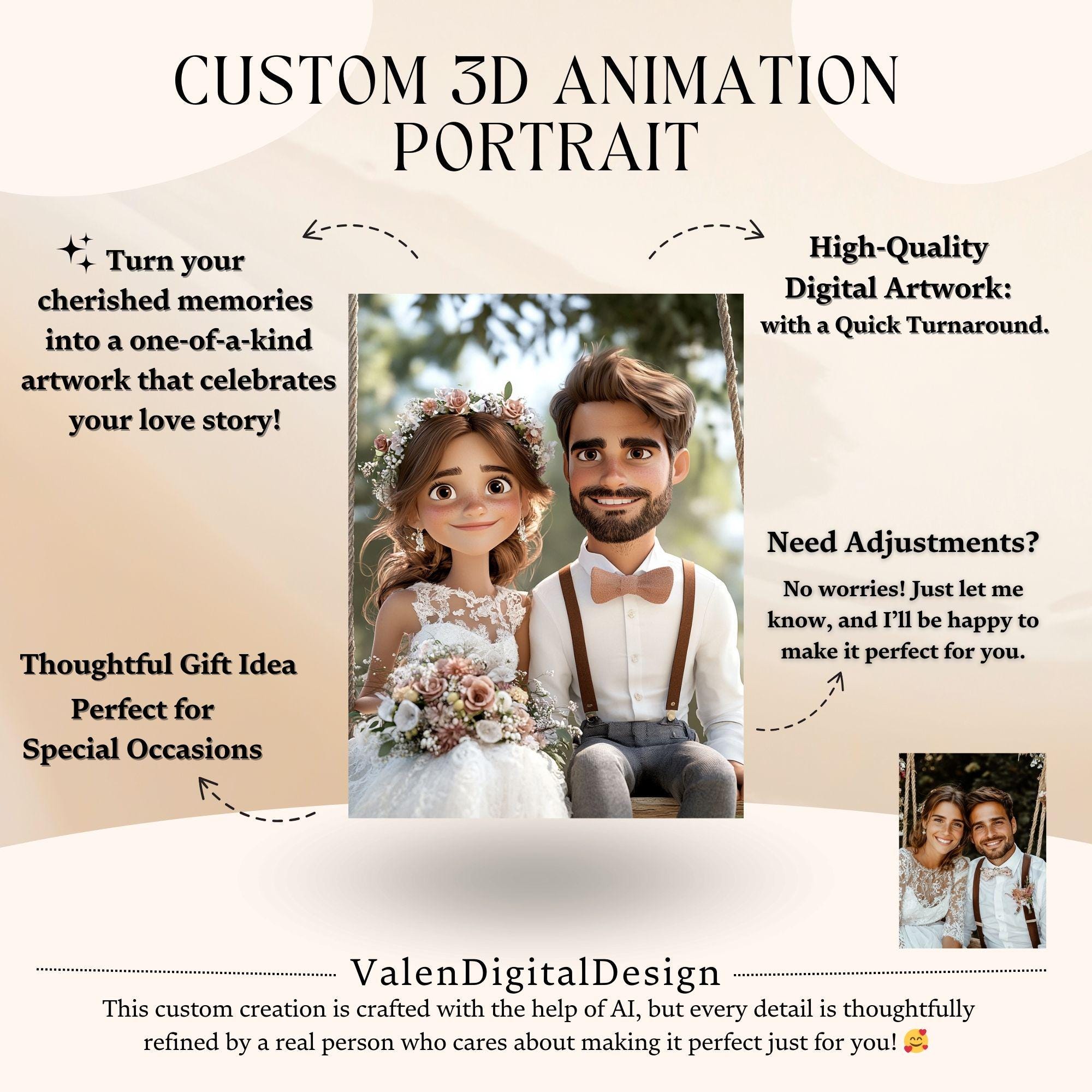 Custom 3D Cartoon Animation Portraits for Couples, Personalized Wedding ...