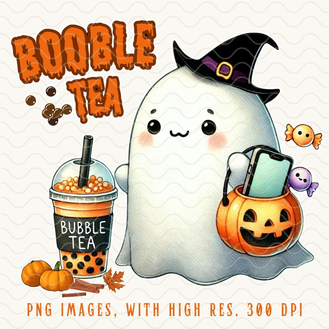 Halloween Cute Ghost Png, Kawaii Booble Tea Ghost Halloween Cute Design ...