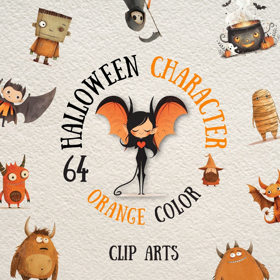 64 Spooky Halloween Orange Character Clip Art Bundle High-resolution ...