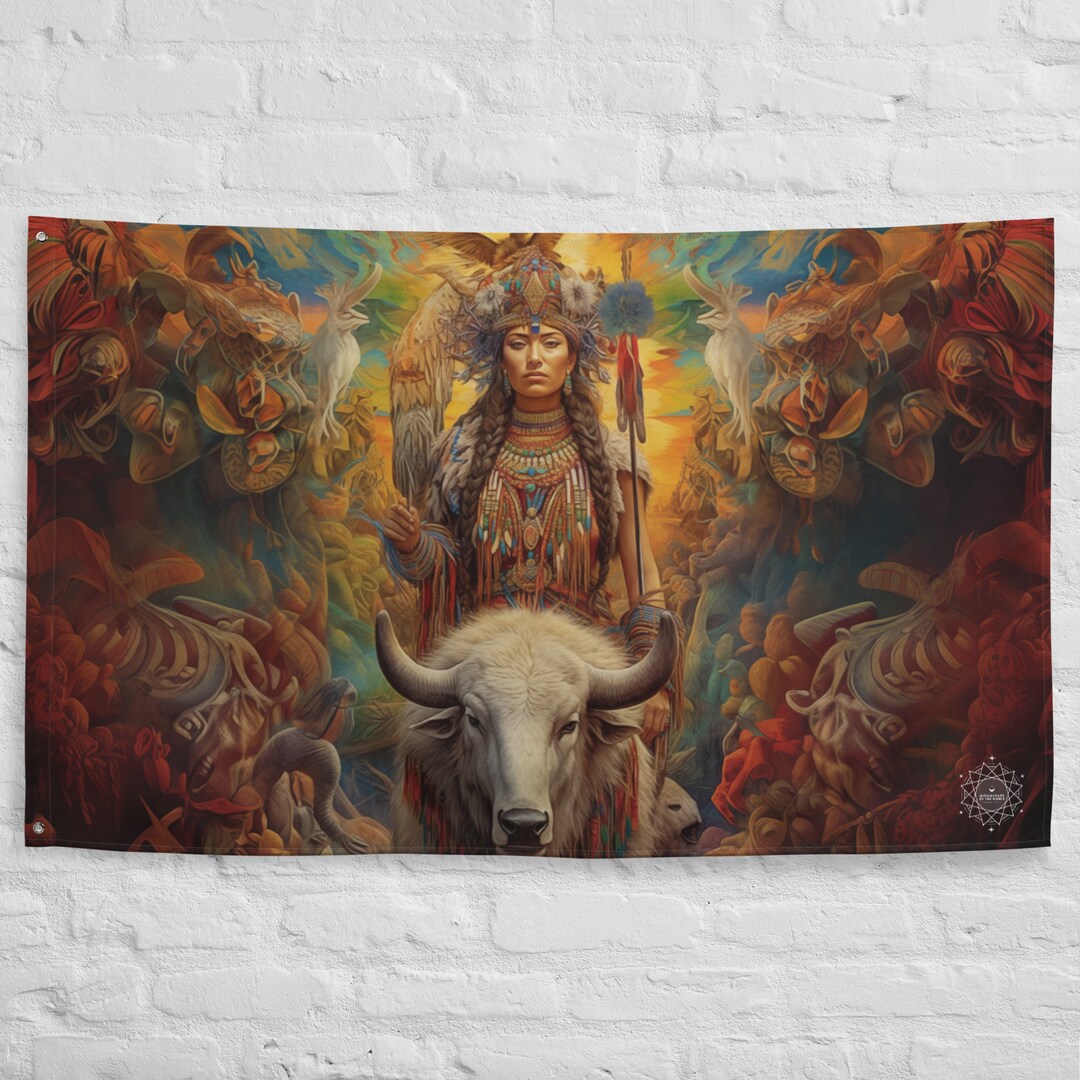White Buffalo Calf Woman Goddess Flag Wall Art - Etsy