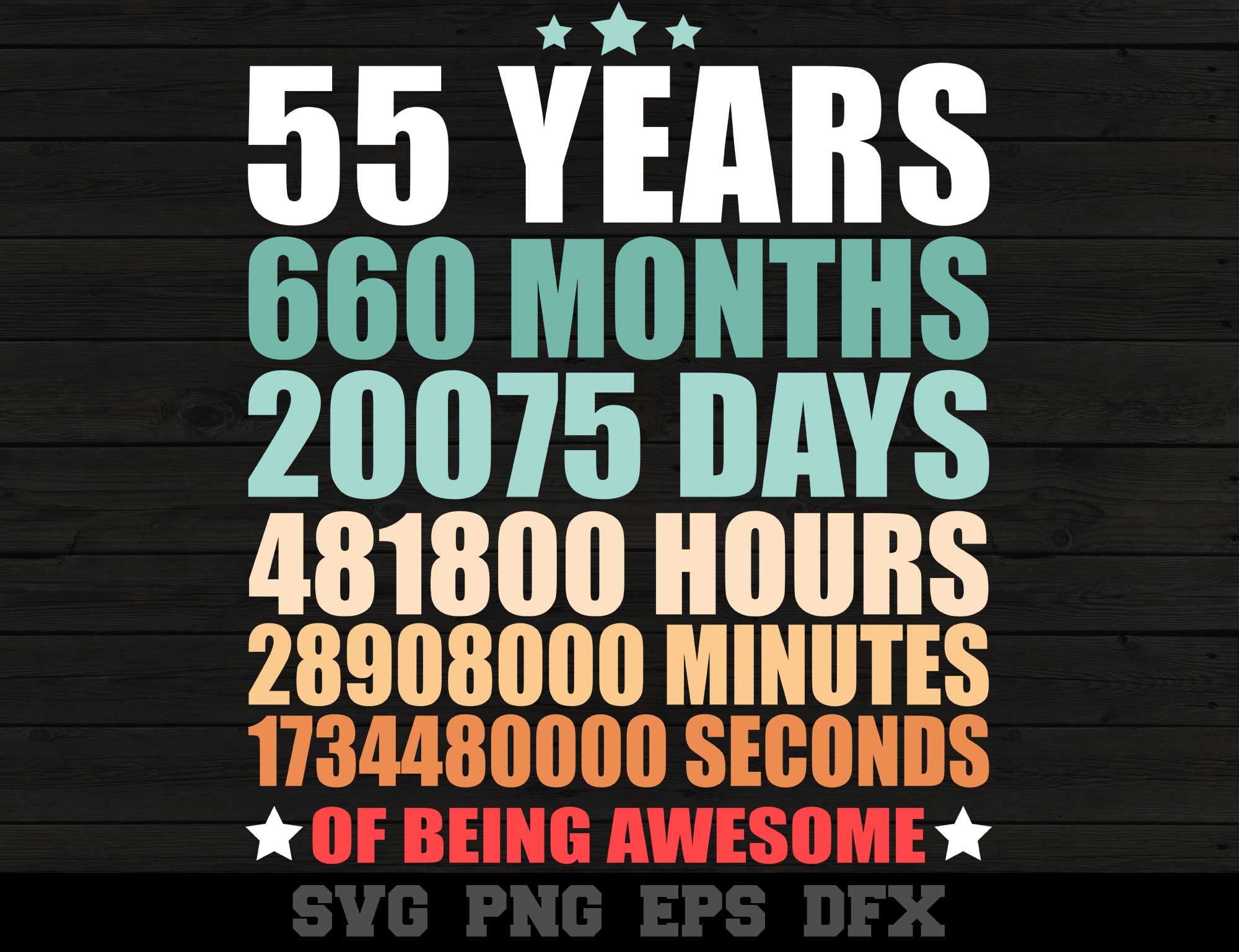 55th Birthday 55 Years 660 Months Being Awesome 55 Years Old SVG Funny ...