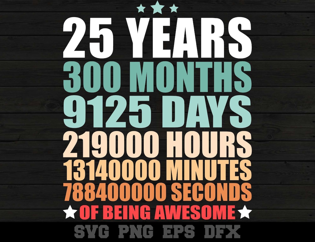 25th Birthday 25 Years 300 Months Being Awesome 25 Years Old SVG Funny ...