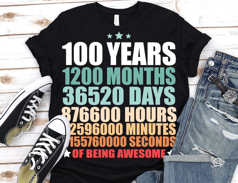 100th Birthday 100 Years 1200 Months Being Awesome 100 Years Old Funny ...