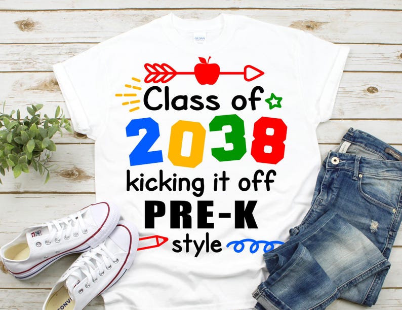 Class of 2038 Kicking It off Pre-k Style Grow With Me Preschool First Day of School 2024 ...