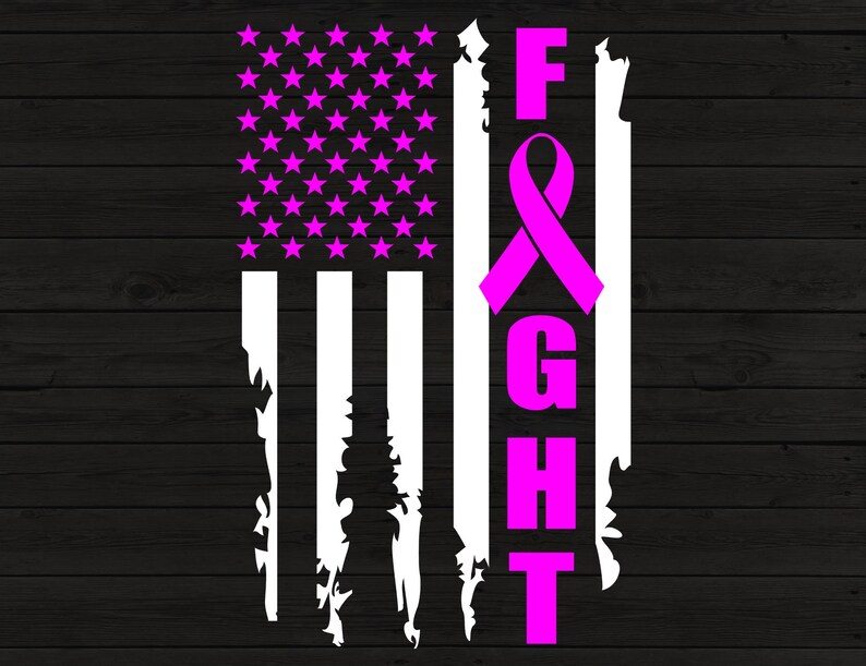 Breast Cancer Awareness Fight Flag: Pink Ribbon Distressed USA (SVG PNG ...