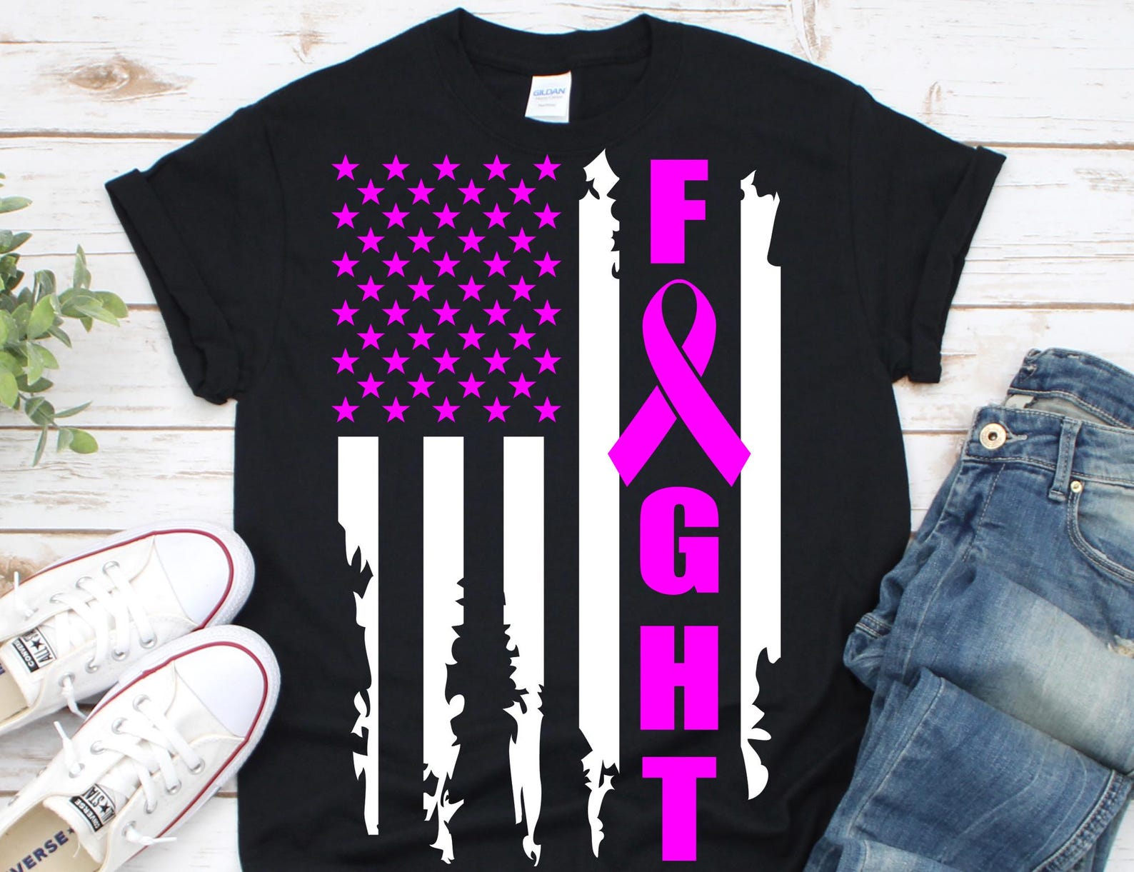 Breast Cancer Awareness Fight Flag: Pink Ribbon Distressed USA (SVG PNG ...