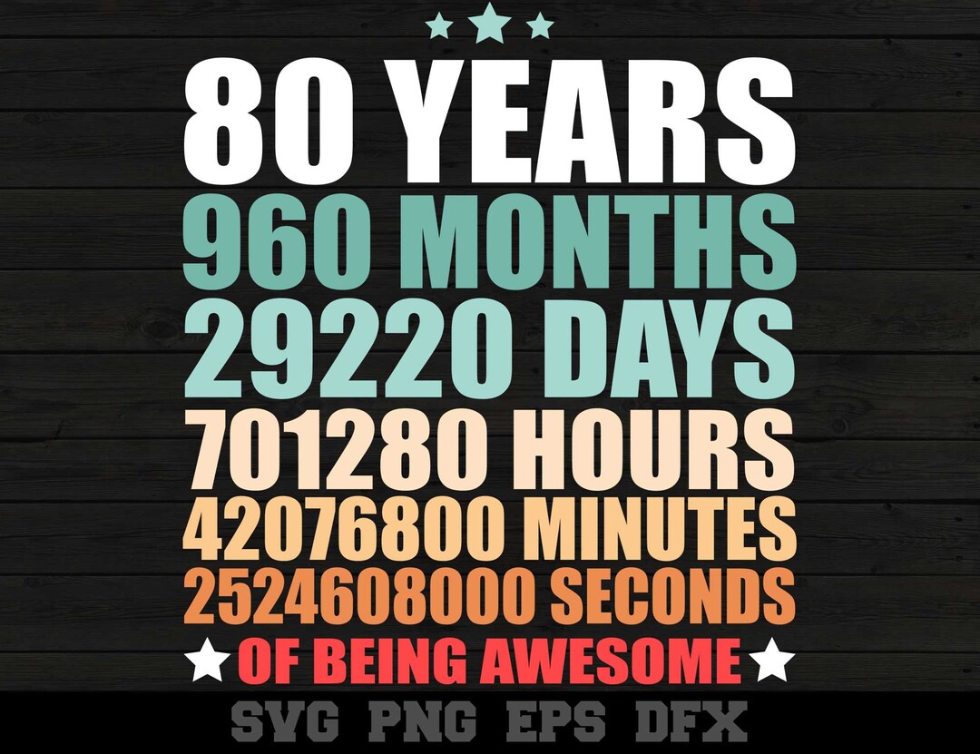 80th Birthday 80 Years 960 Months Being Awesome 80 Years Old SVG Funny ...