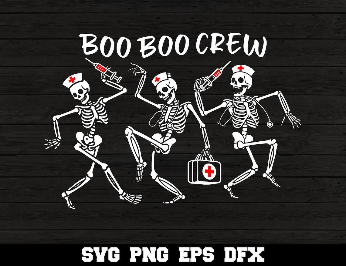 Boo Boo Crew Skeleton Nurse Funny Spooky Dancing Skeleton Nurse Medical ...