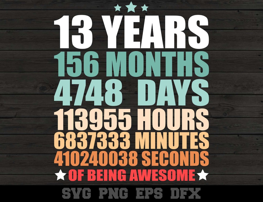 13th Birthday 13 Years 156 Months Being Awesome 13 Years Old SVG Funny ...