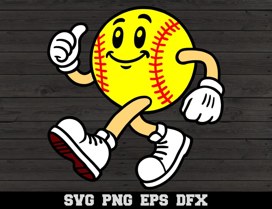 Retro Softball Cartoon Character SVG: Funny Smiling Face Design ...