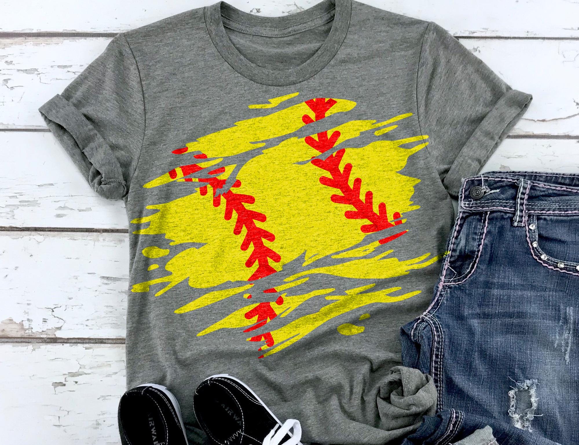 Softball Distressed Ball Torn Grunge Funny Softball League Design SVG ...