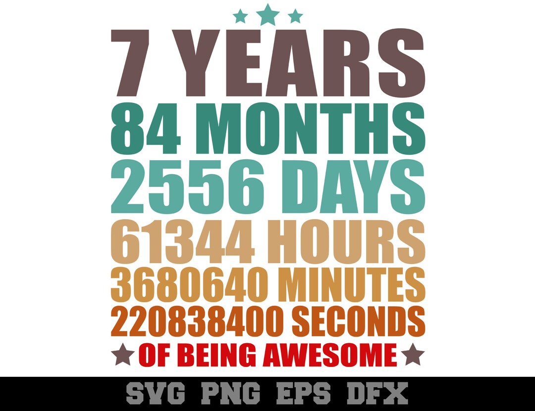 7th Birthday 7 Years 84 Months of Being Awesome 7 Years Old SVG Funny ...
