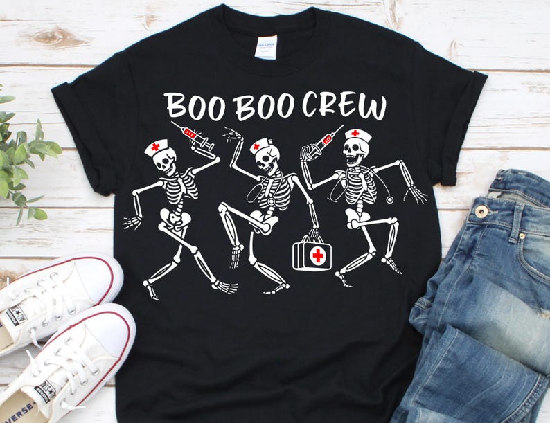 Boo Boo Crew Skeleton Nurse Funny Spooky Dancing Skeleton Nurse Medical ...