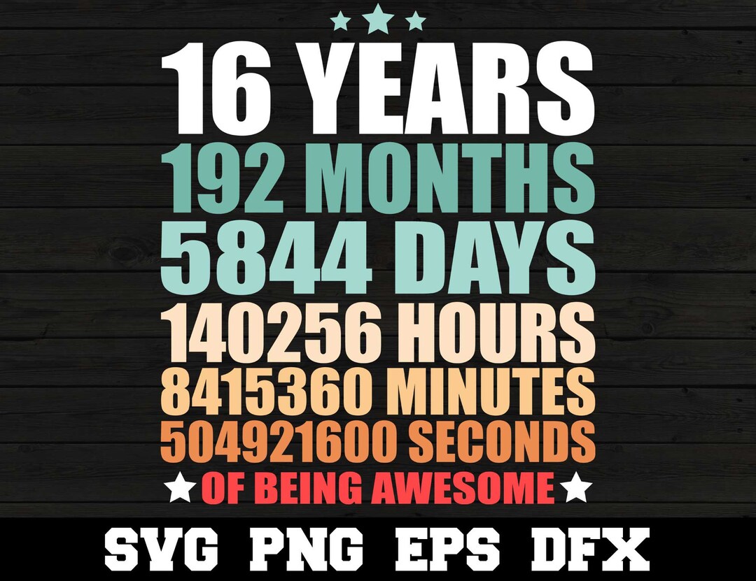 16th Birthday 16 Years 192 Months Being Awesome 16 Years Old SVG Funny ...