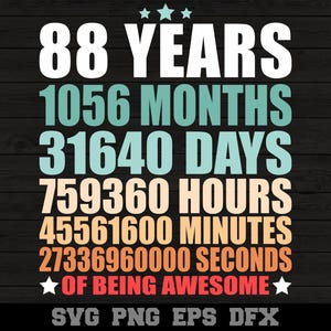 88th Birthday 88 Years 1056 Months Being Awesome 88 Years Old SVG Funny ...