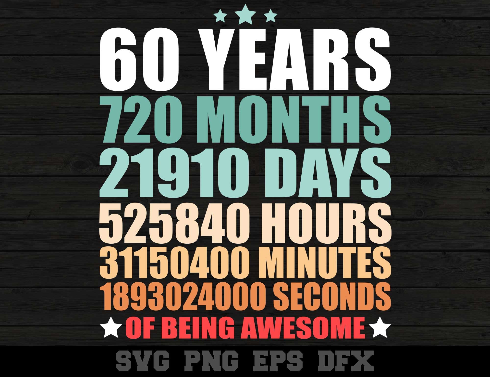 60th Birthday 60 Years 720 Months Being Awesome 60 Years Old SVG Funny ...