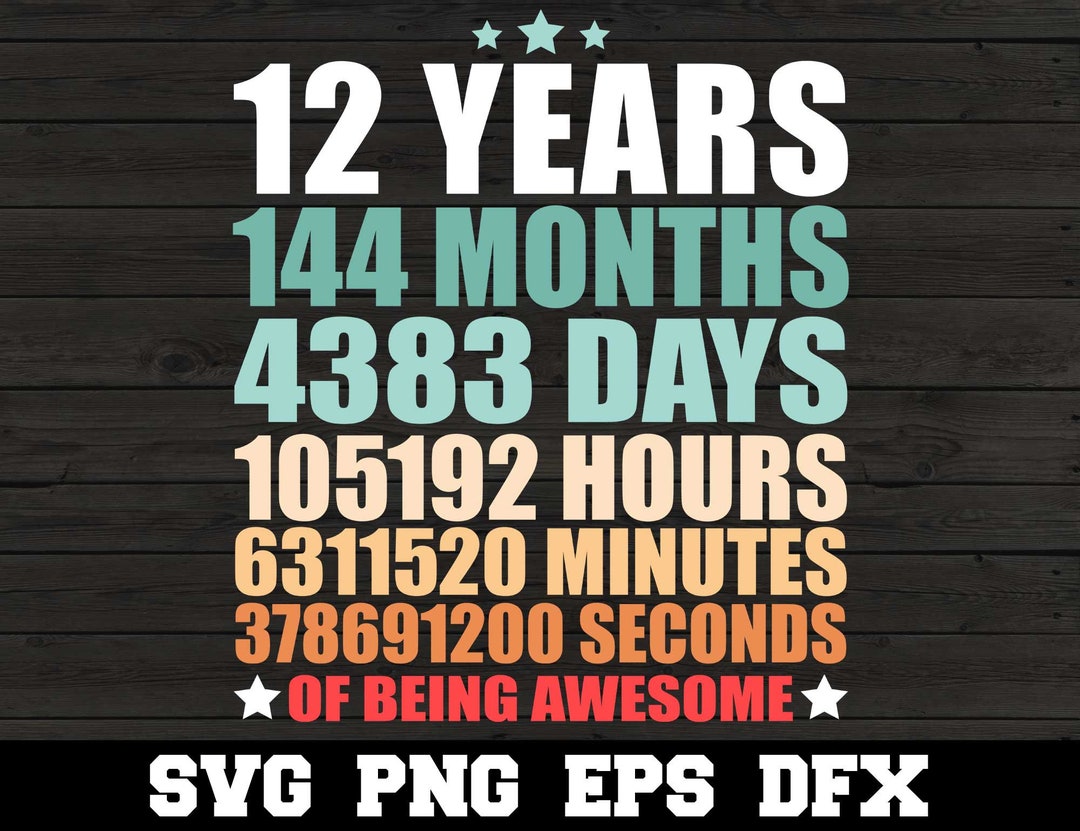 12th Birthday 12 Years 144 Months Being Awesome 12 Years Old SVG Funny ...