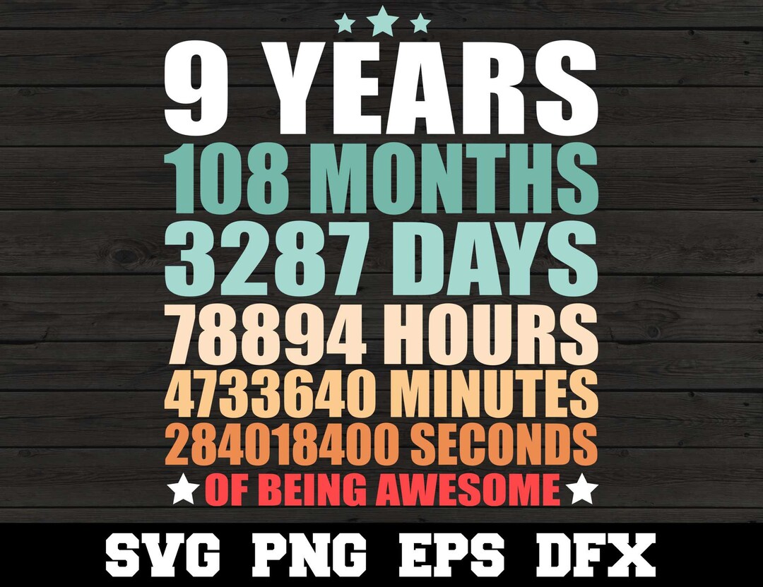 9th Birthday 9 Years 108 Months of Being Awesome 9 Years Old SVG Funny ...