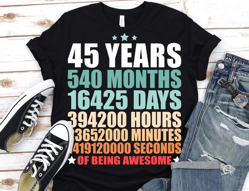 45th Birthday 45 Years 540 Months Being Awesome 45 Years Old SVG Funny ...