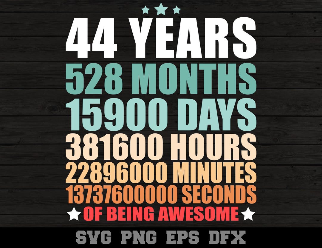 44th Birthday 44 Years 528 Months Being Awesome 44 Years Old SVG Funny ...