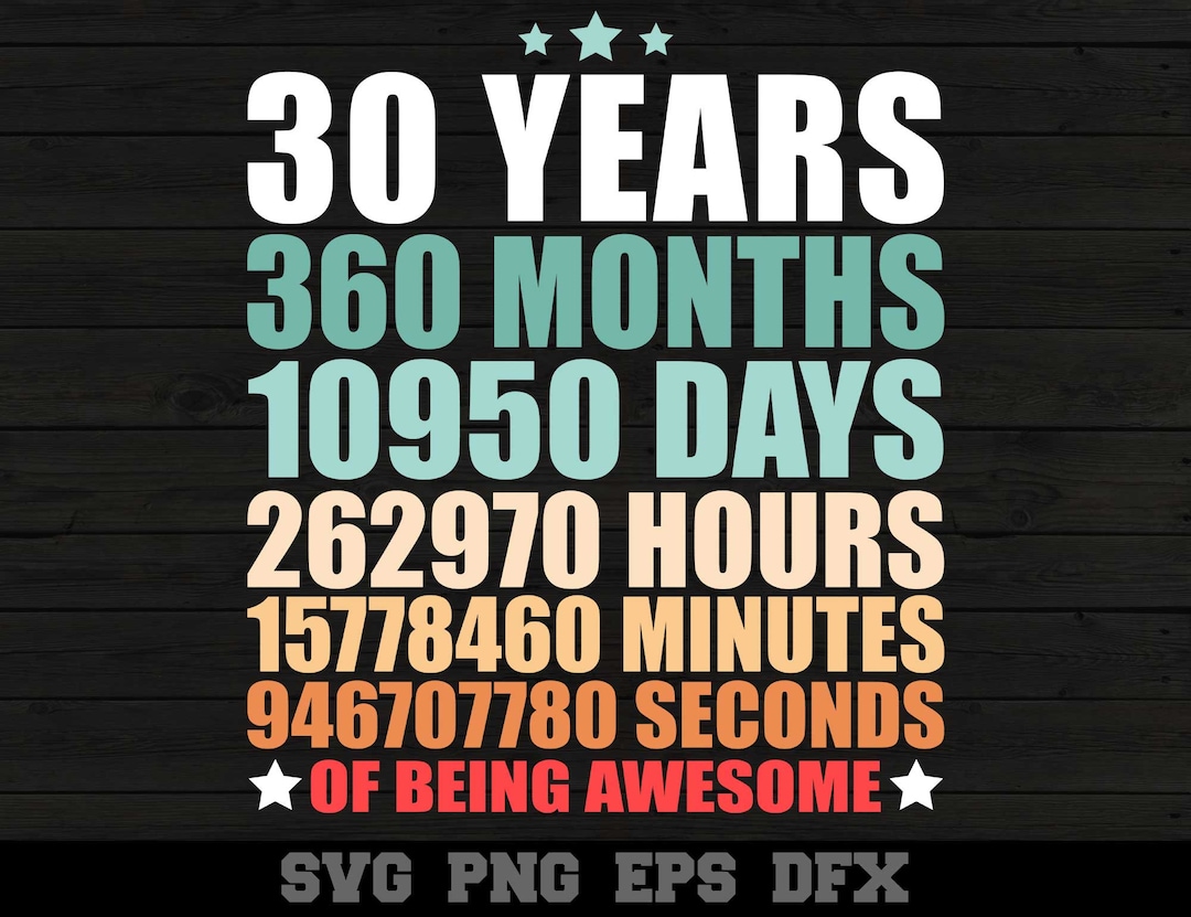 30th Birthday 30 Years 360 Months Being Awesome 30 Years Old SVG Funny ...