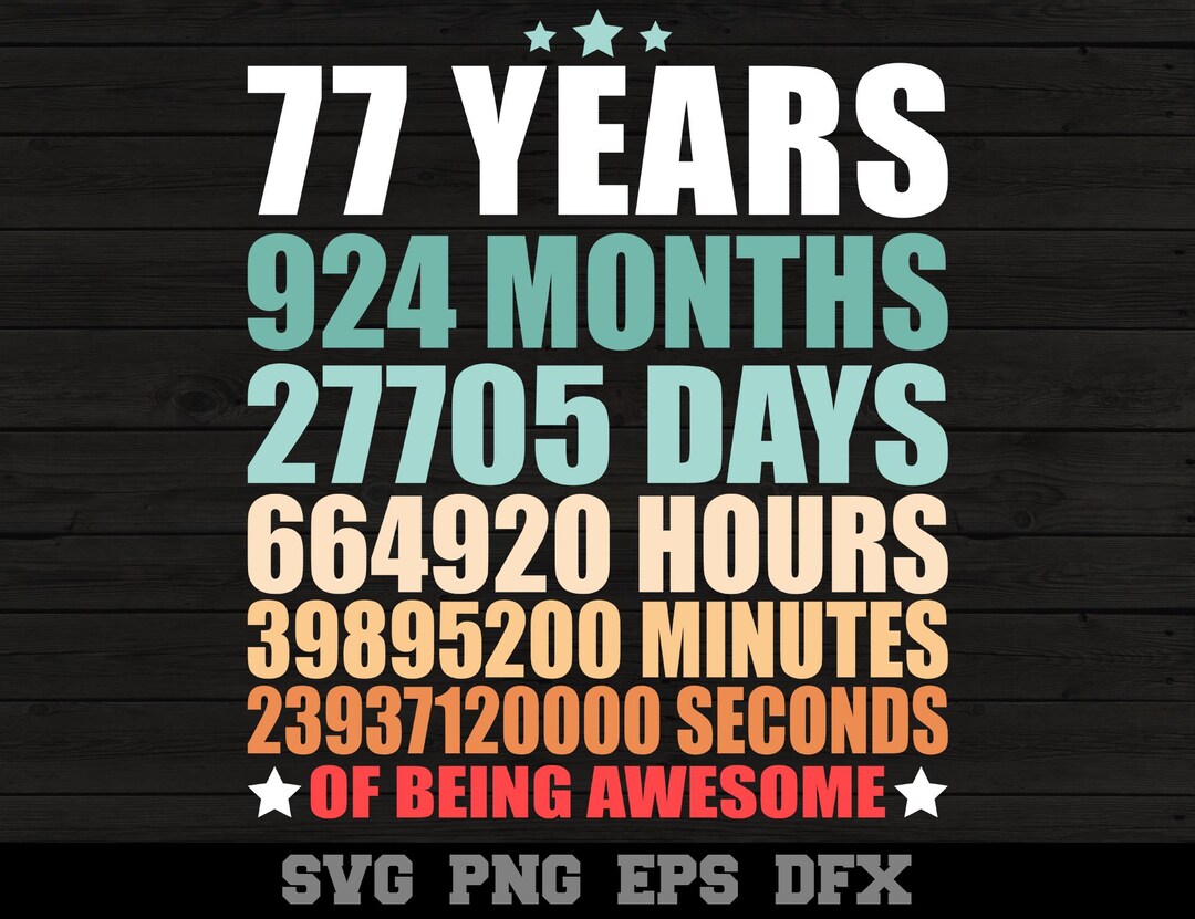 77th Birthday 77 Years 924 Months Being Awesome 77 Years Old SVG Funny ...