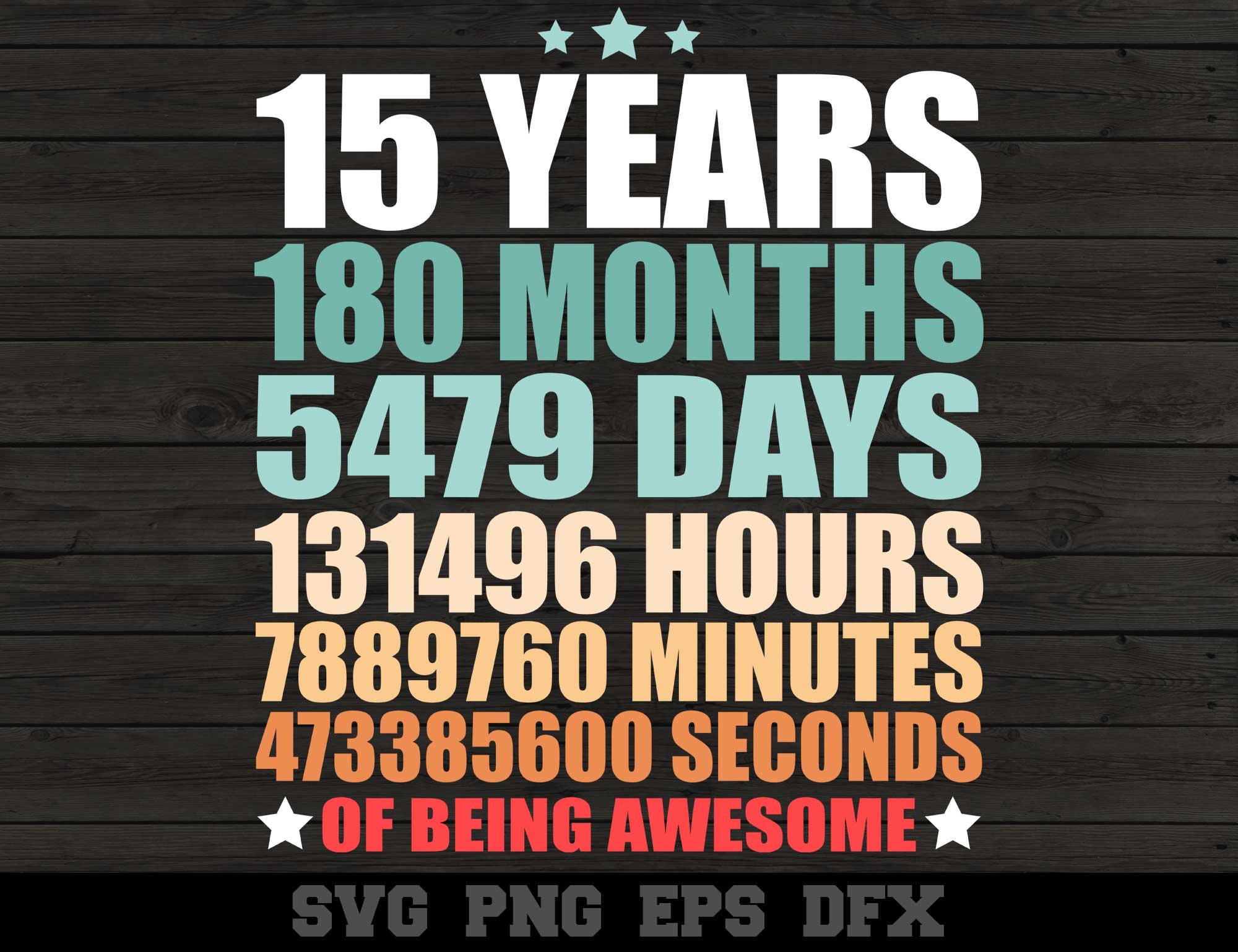 15th Birthday 15 Years 180 Months Being Awesome 15 Years Old SVG Funny ...