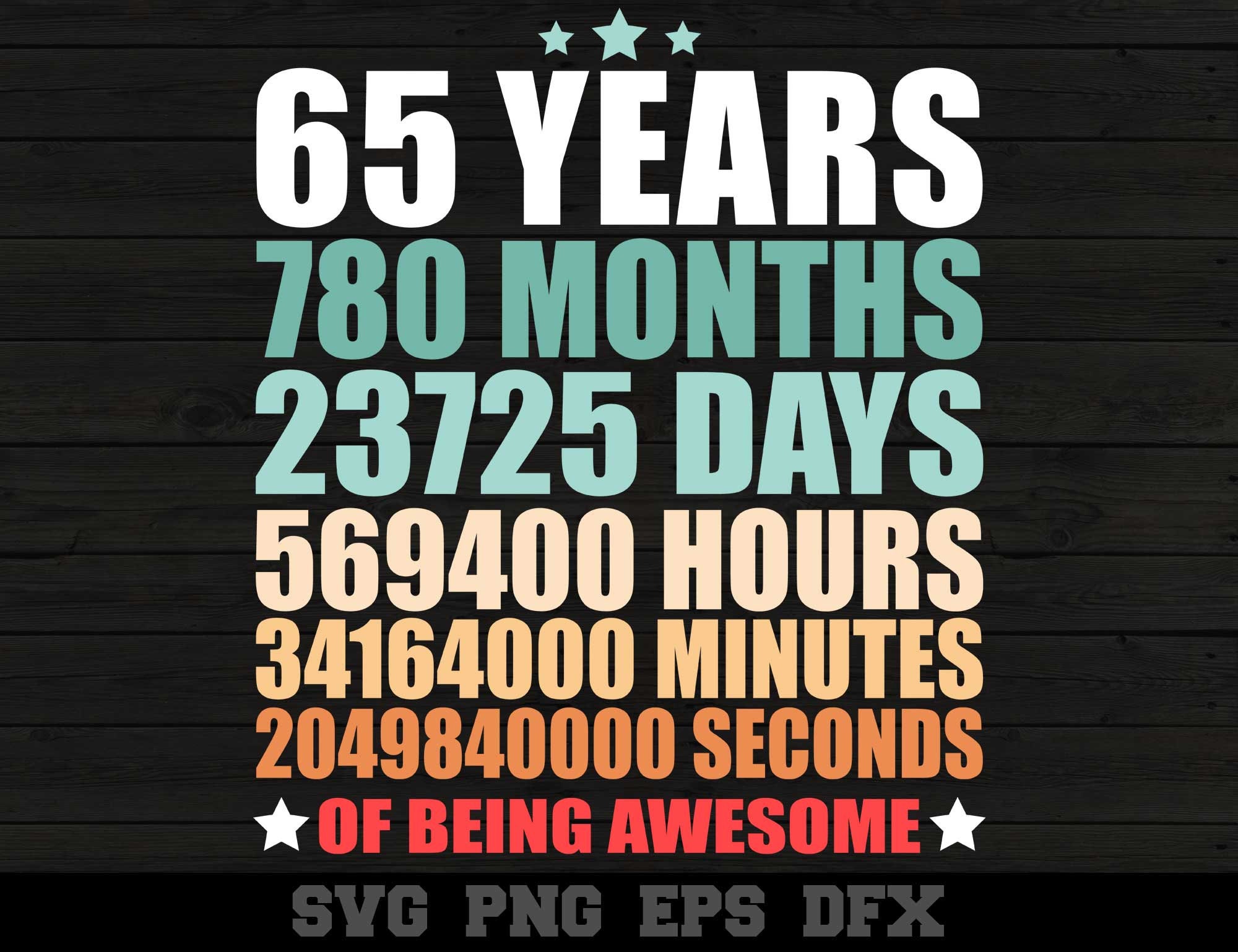 65th Birthday 65 Years 780 Months Being Awesome 65 Years Old SVG Funny ...