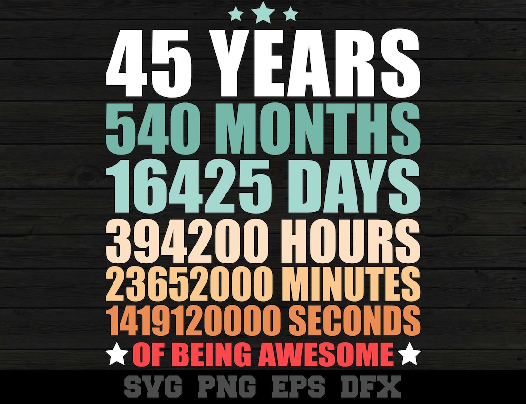 45th Birthday 45 Years 540 Months Being Awesome 45 Years Old SVG Funny ...
