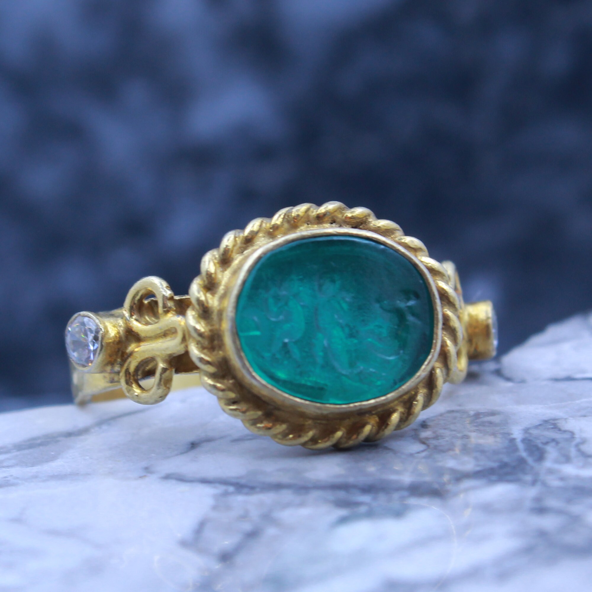 Roman Intaglio Enamel 925K Silver Ring With Zircon - Etsy