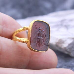 Handmade Enamel Bee Ring: 925 Silver, 24k Gold Vermeil, Roman Intaglio ...