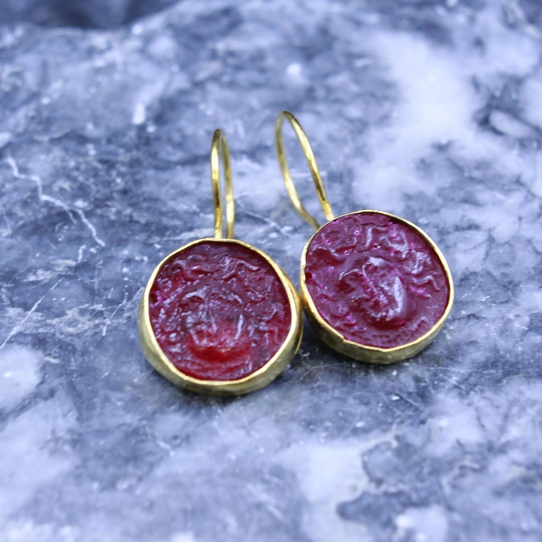 Medusa Intaglio Enamel Sterling Silver Dangle Earrings: Roman Art ...