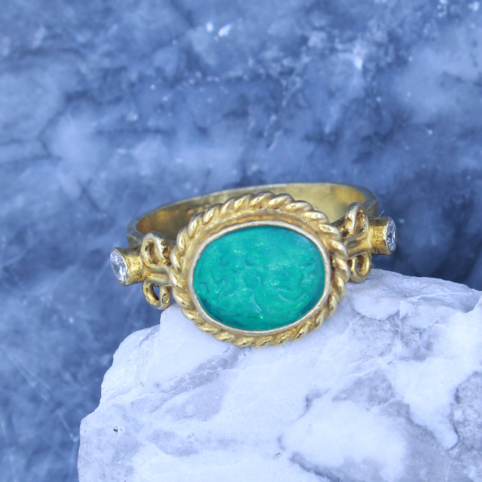Roman Intaglio Enamel 925K Silver Ring With Zircon - Etsy