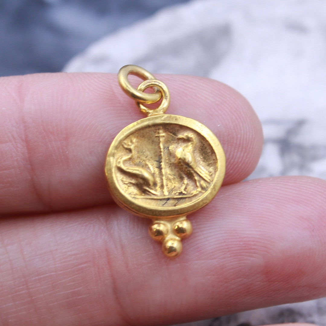 Greek Intaglio Bronze Silver Pendant, Sterling Silver Pendant, Coin ...