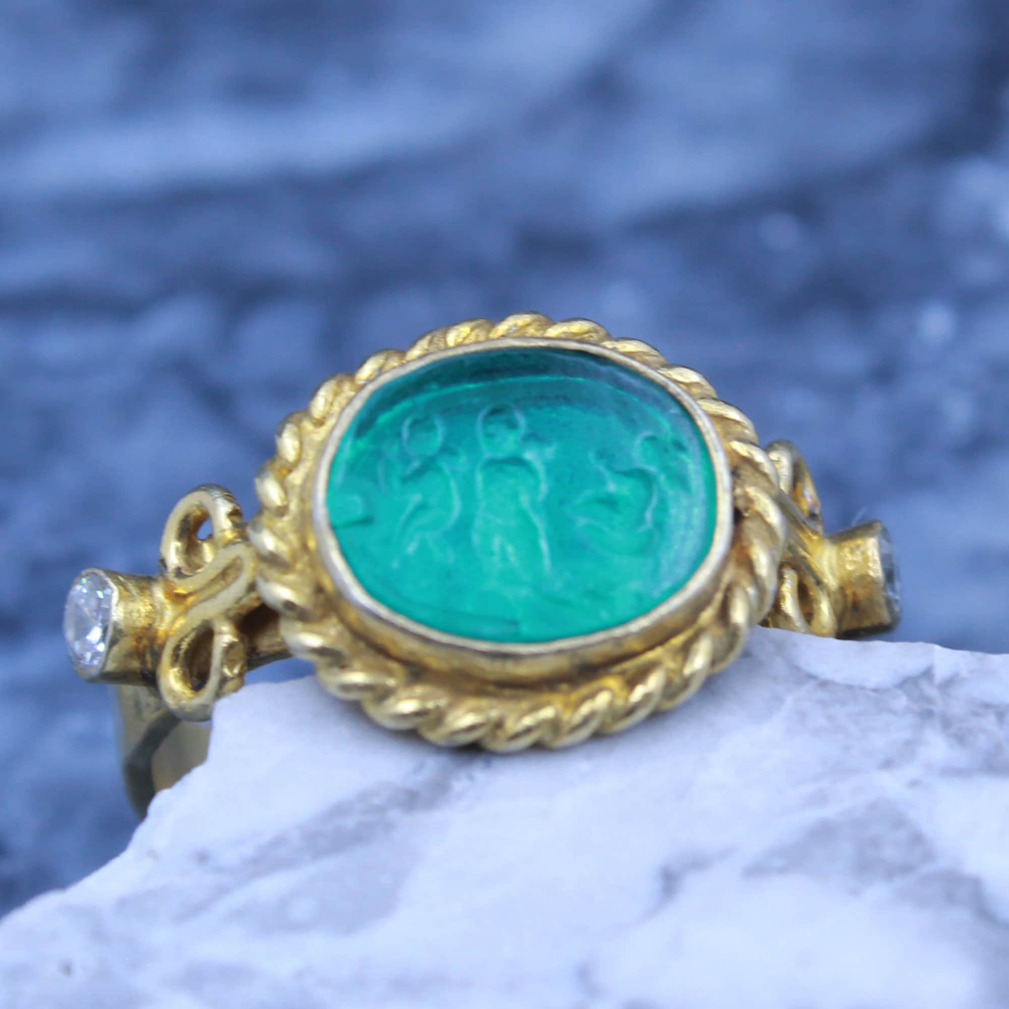Roman Intaglio Enamel 925K Silver Ring With Zircon - Etsy