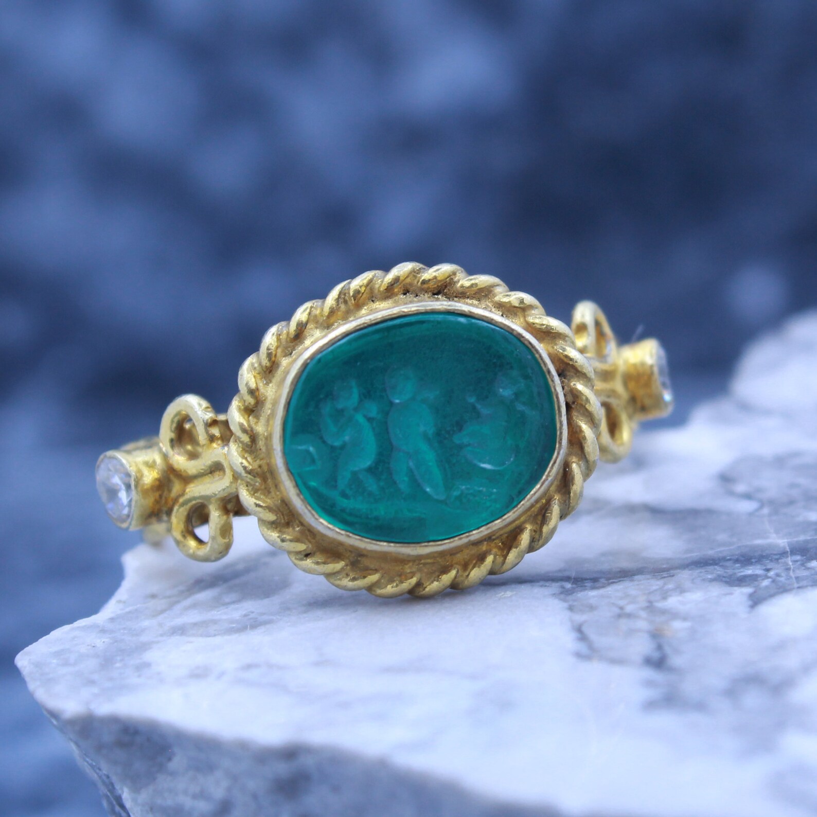 Roman Intaglio Enamel 925K Silver Ring With Zircon - Etsy