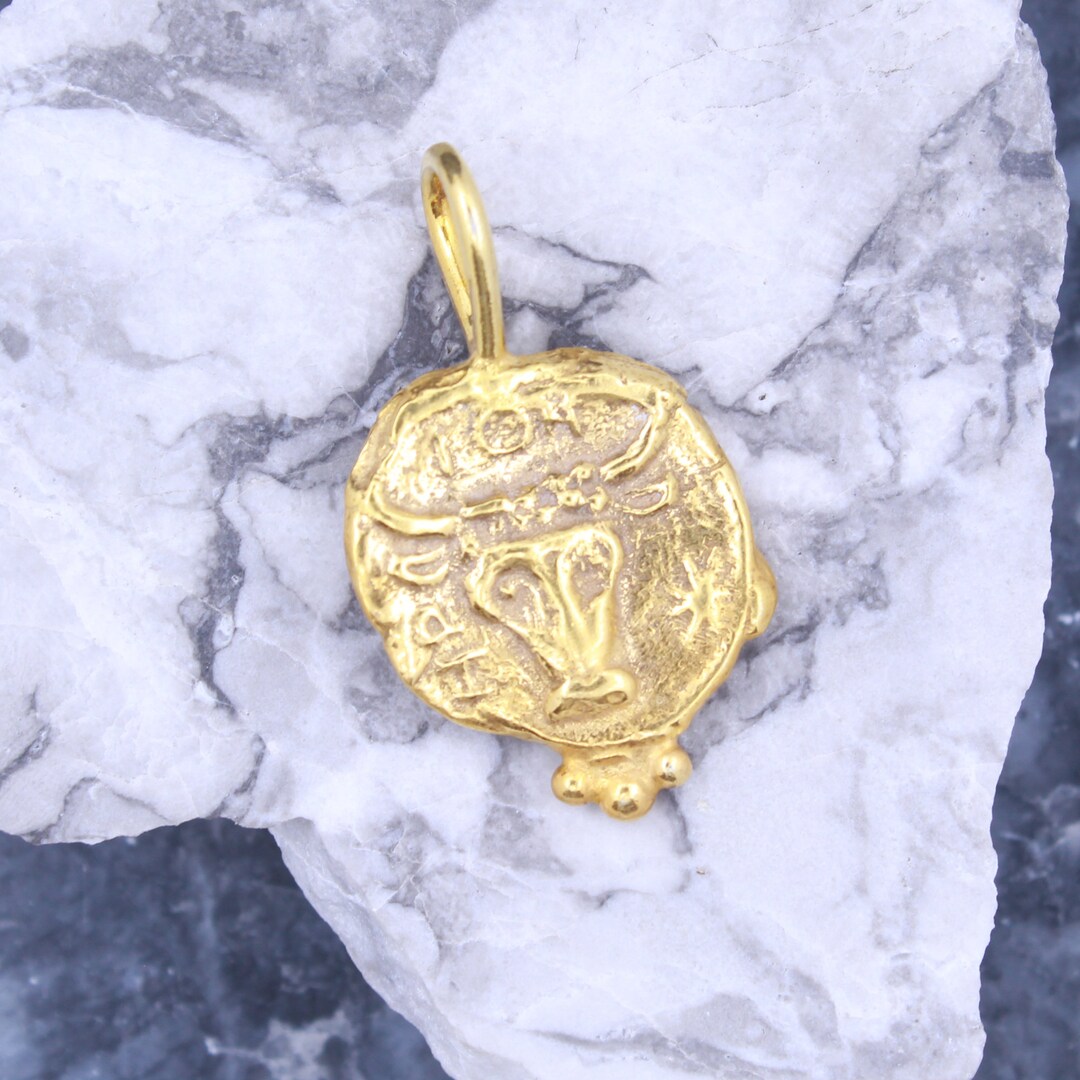 Greek Intaglio Bronze Bull Silver Pendant, Sterling Silver Pendant ...