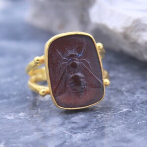 Handmade Enamel Bee Ring: 925 Silver, 24k Gold Vermeil, Roman Intaglio ...