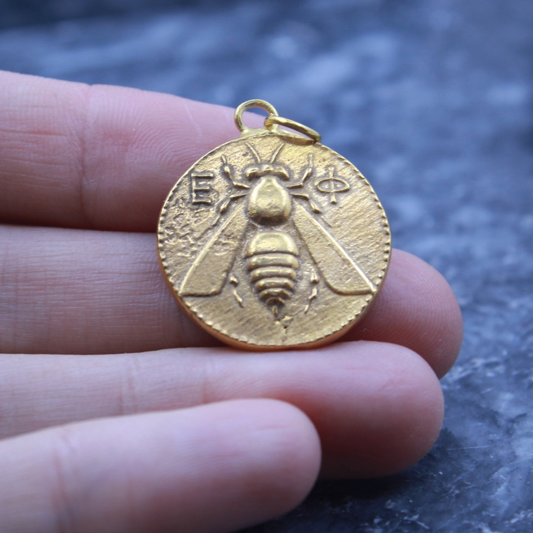 Greek Bee Intaglio Pendant: Sterling Silver & Bronze Coin - Etsy