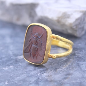Handmade Enamel Bee Ring: 925 Silver, 24k Gold Vermeil, Roman Intaglio ...