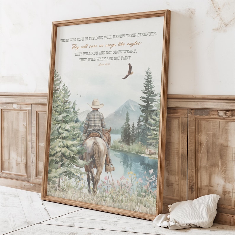 Little Cowboy Bible Verse Wall Art, Western Nursery Art, Isaiah 40:31 ...