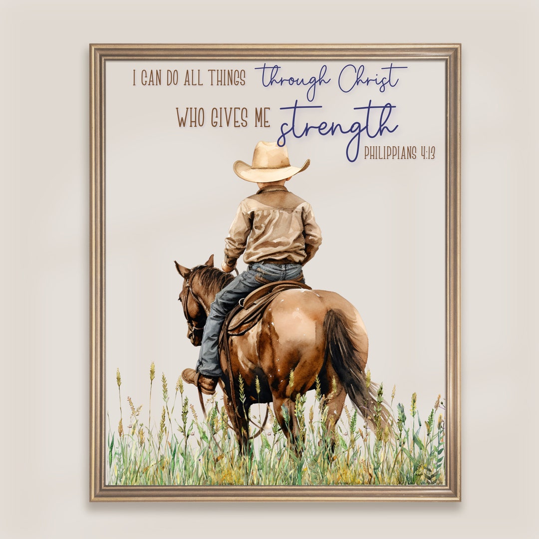 Philippians 4:13 | Young Boy on Horse Wall Art | Christian Cowboy Decor ...