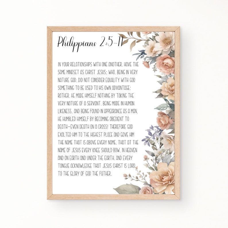 Philippians 2:5-11, Humility Bible Verse Wall Art, Pink Dust Flower ...