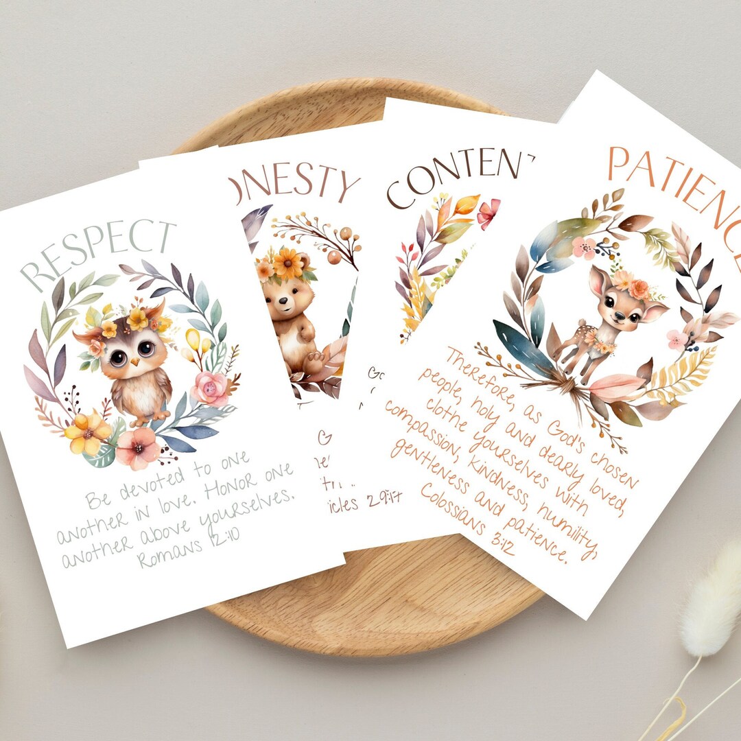 12 Christian Character Cards | Bible Memory Verse Cards | Woodland ...
