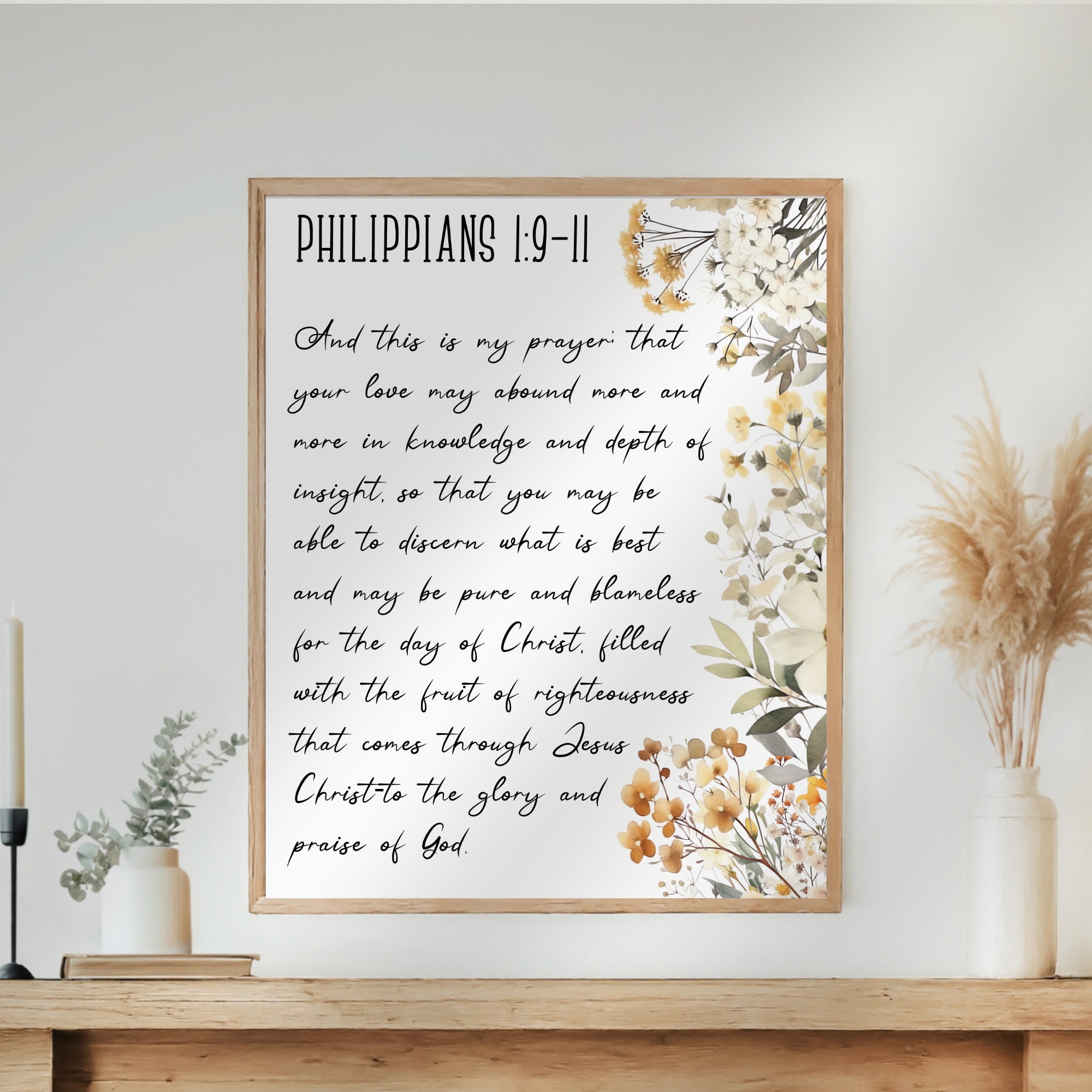 Philippians 1:9-11, Bible Verse Wildflower Wall Art, Bible Verse Living ...