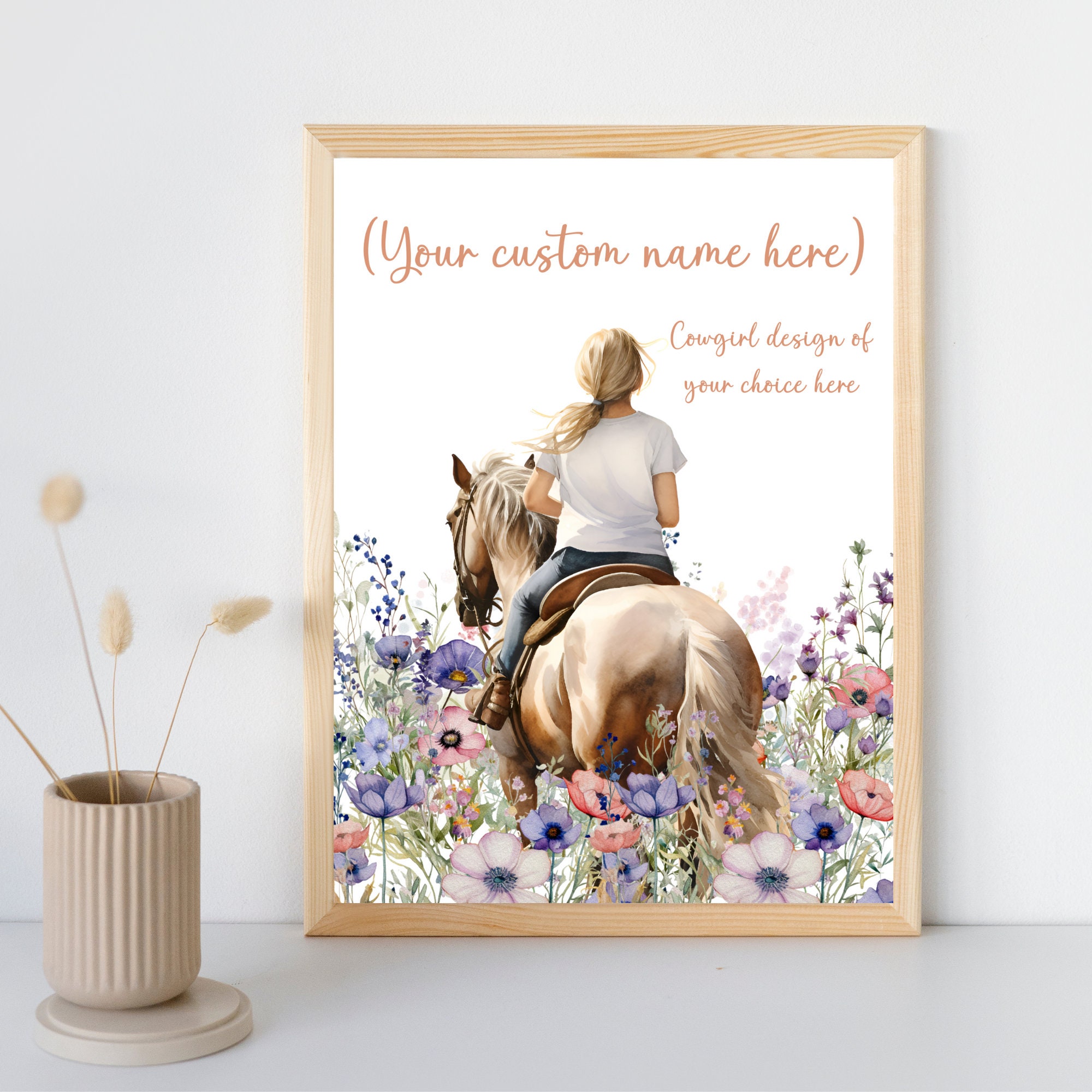 Personalized Cowgirl Wall Art Wildflower Girl Room Decor Gift for Horse ...