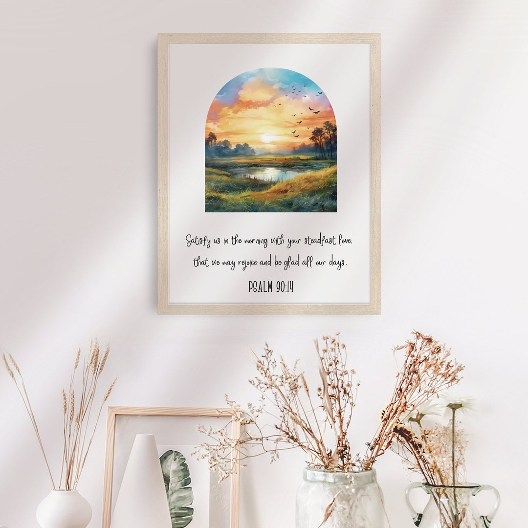 Psalm 90:14, Bible Verse Wall Art, Sunset Wall Decor, Landscape Digital ...