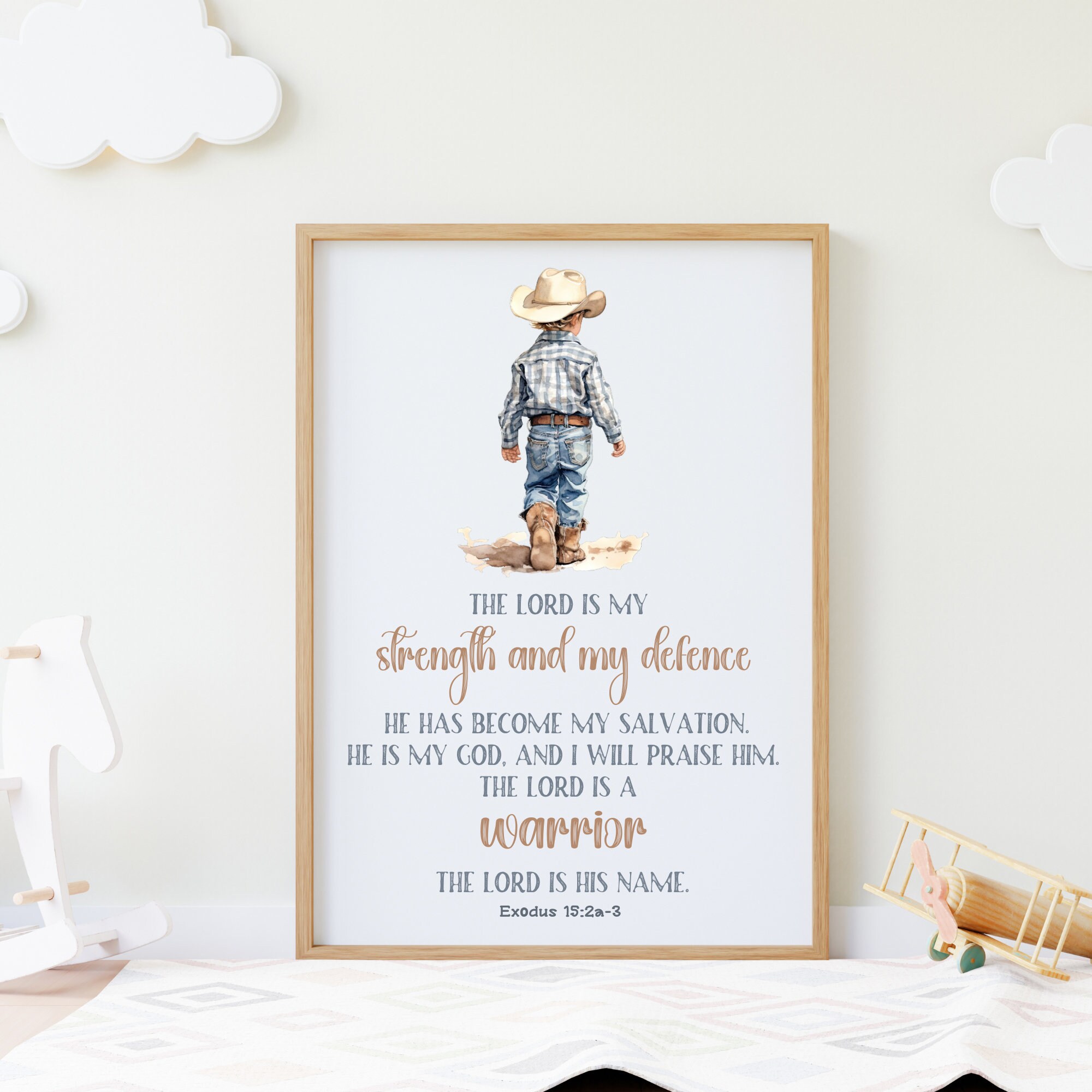 Little Cowboy Bible Verse Wall Art Christian Western Nursery Art Boy ...